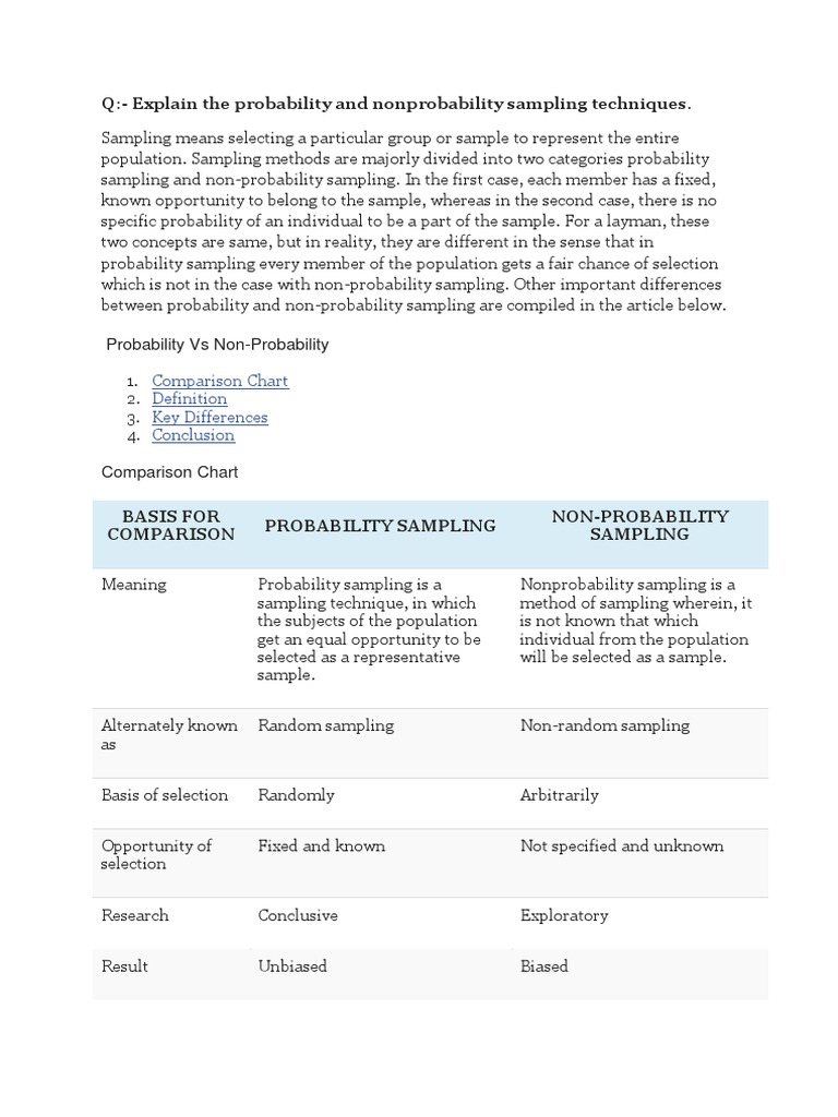 Q:-Explain The Probability and Nonprobability Sampling Techniques | PDF ...
