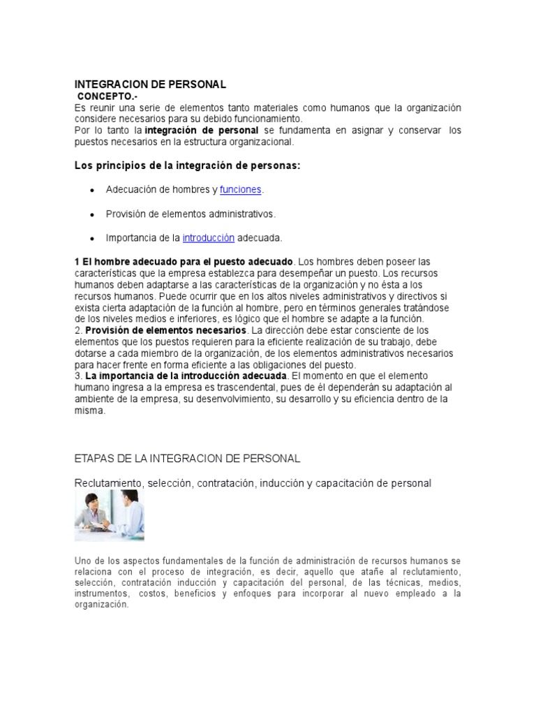 Etapas de La Integración Del Personal | PDF | Reclutamiento | Gestión ...