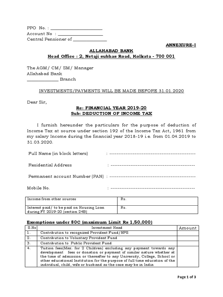 Pensioners - IT Declaration Form - Annexure1 | PDF | Loans | Income Tax