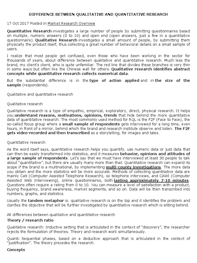 Difference Between Qualitative and Quantitative Research | PDF ...