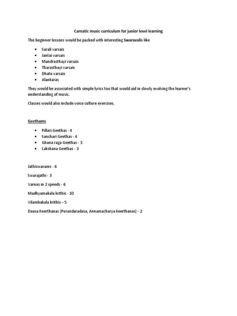 Junior Carnatic Music Curriculum Guide | PDF | Art