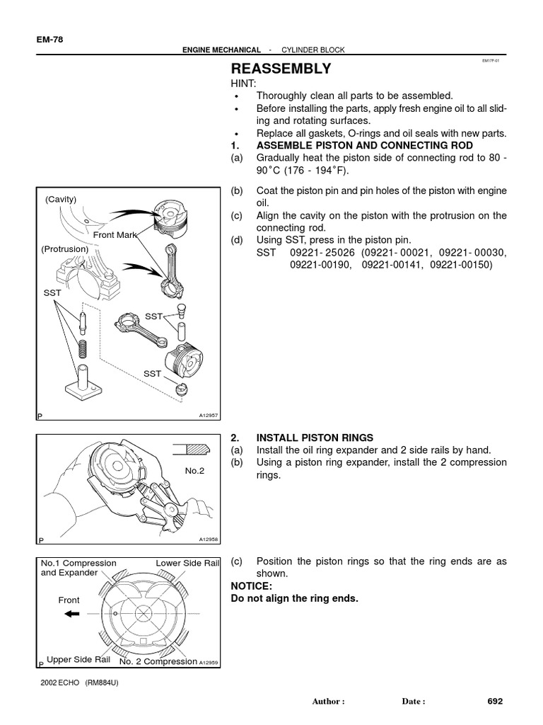 Reassembly: 1. Assemble Piston and Connecting Rod | PDF | Piston | Cylinder (Engine)