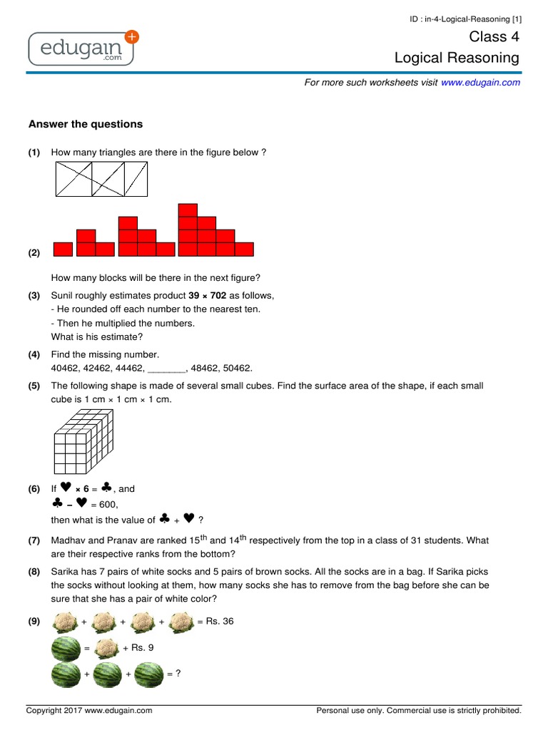 Grade 4 Logical Reasoning in | PDF | Shape | Triangle