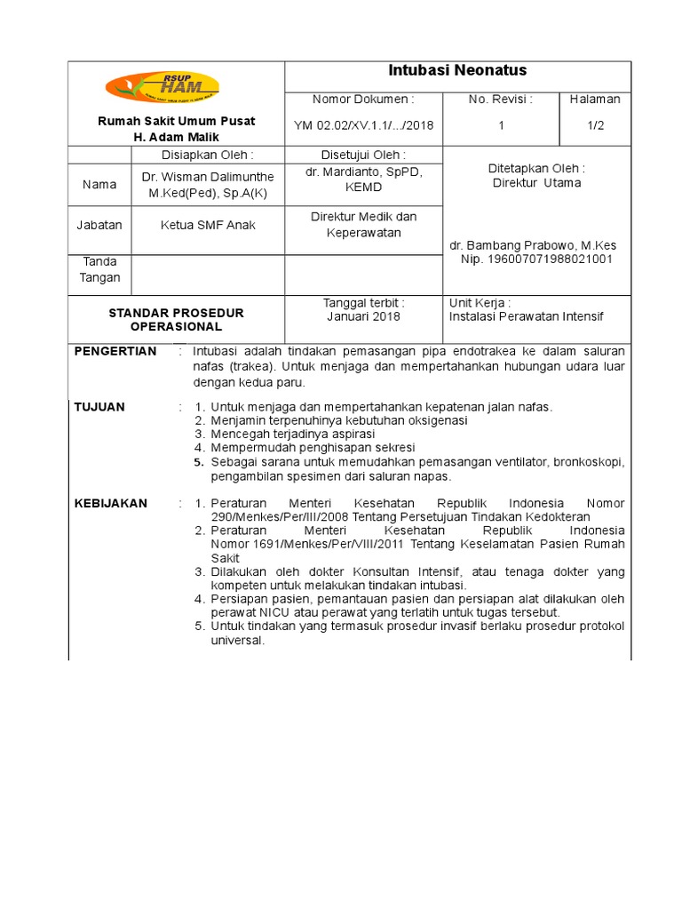 Sop Intubasi | PDF