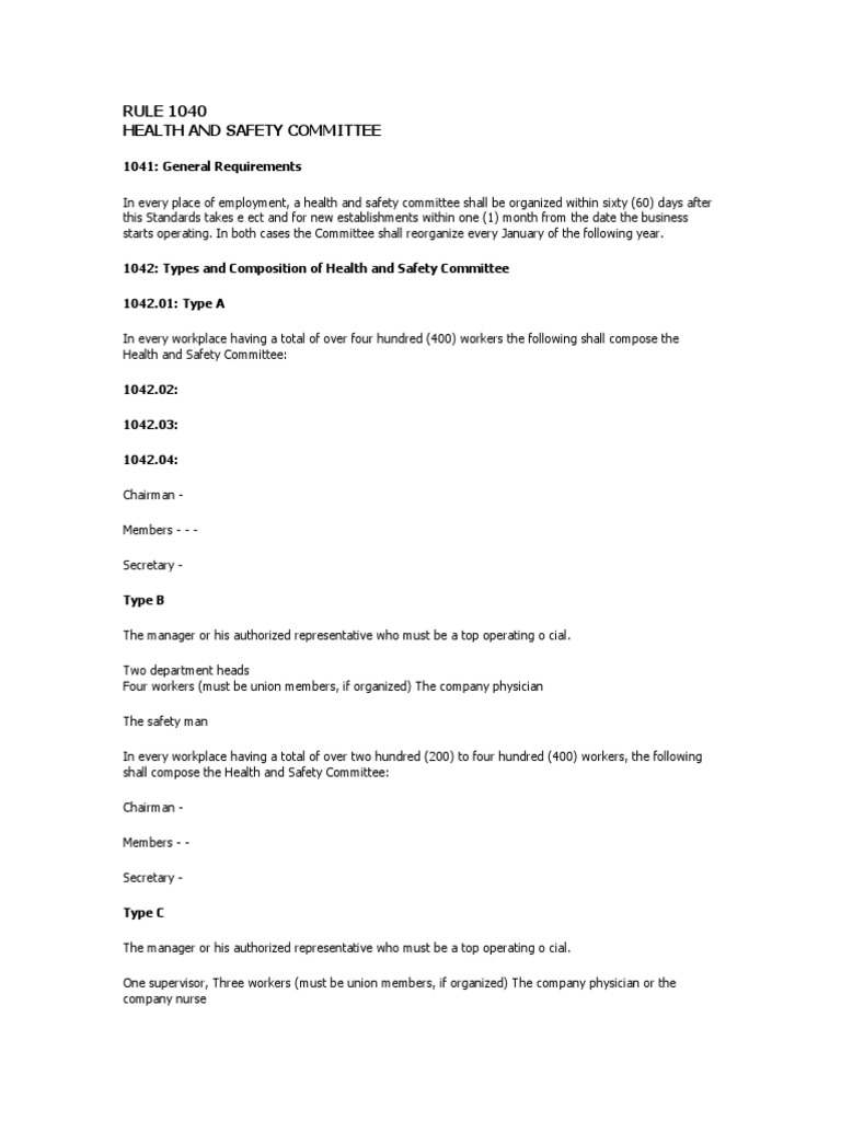 RULE 1040 Health and Safety Committee: 1041: General Requirements | PDF ...