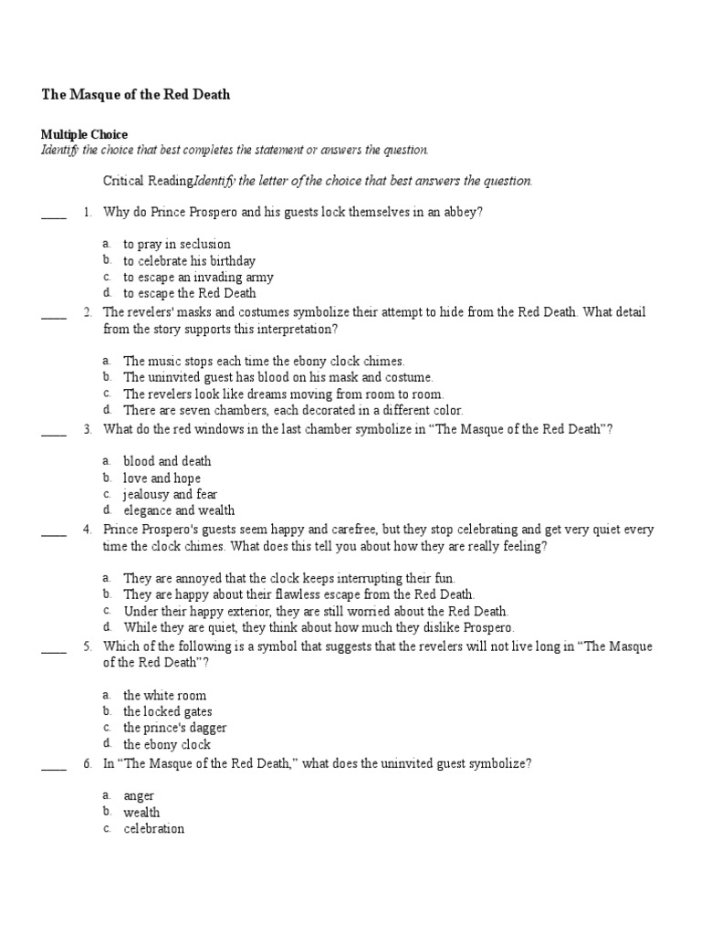 The Masque of the Red Death Quiz