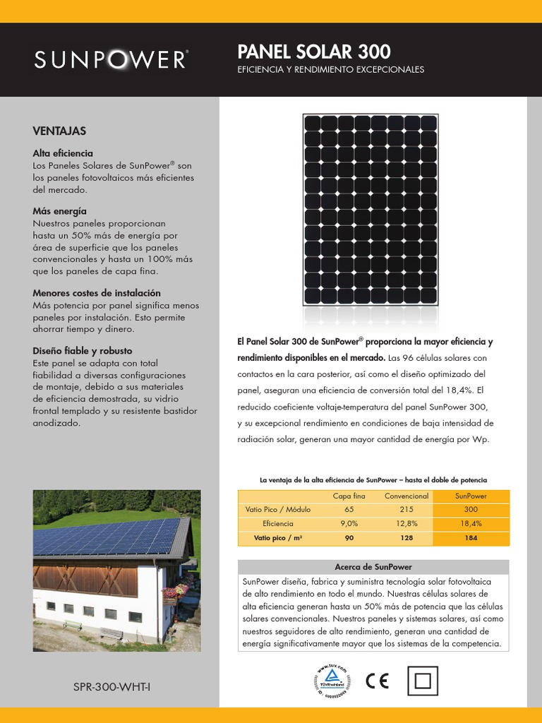Modulo Sunpower 300 | PDF | Panel solar | Energía solar