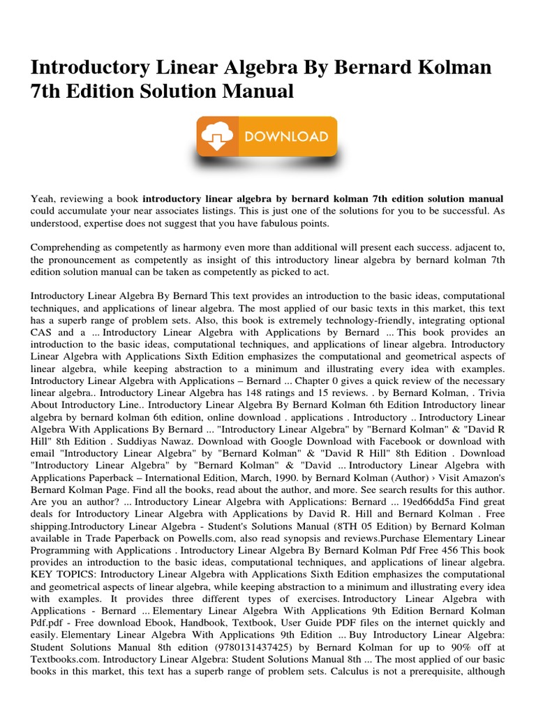 Introductory Linear Algebra by Bernard Kolman 7th Edition Solution ...