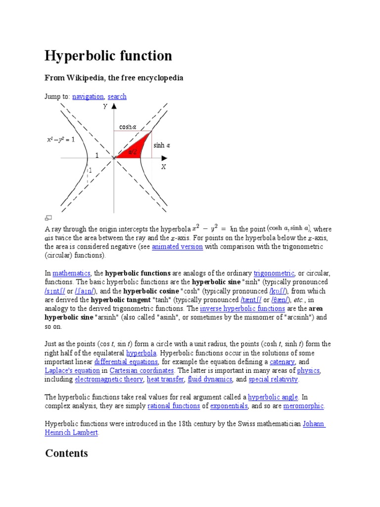 Hyperbolic Function: From Wikipedia, The Free Encyclopedia | PDF ... Hyperbolic Function: From Wikipedia, The Free Encyclopedia | PDF ...