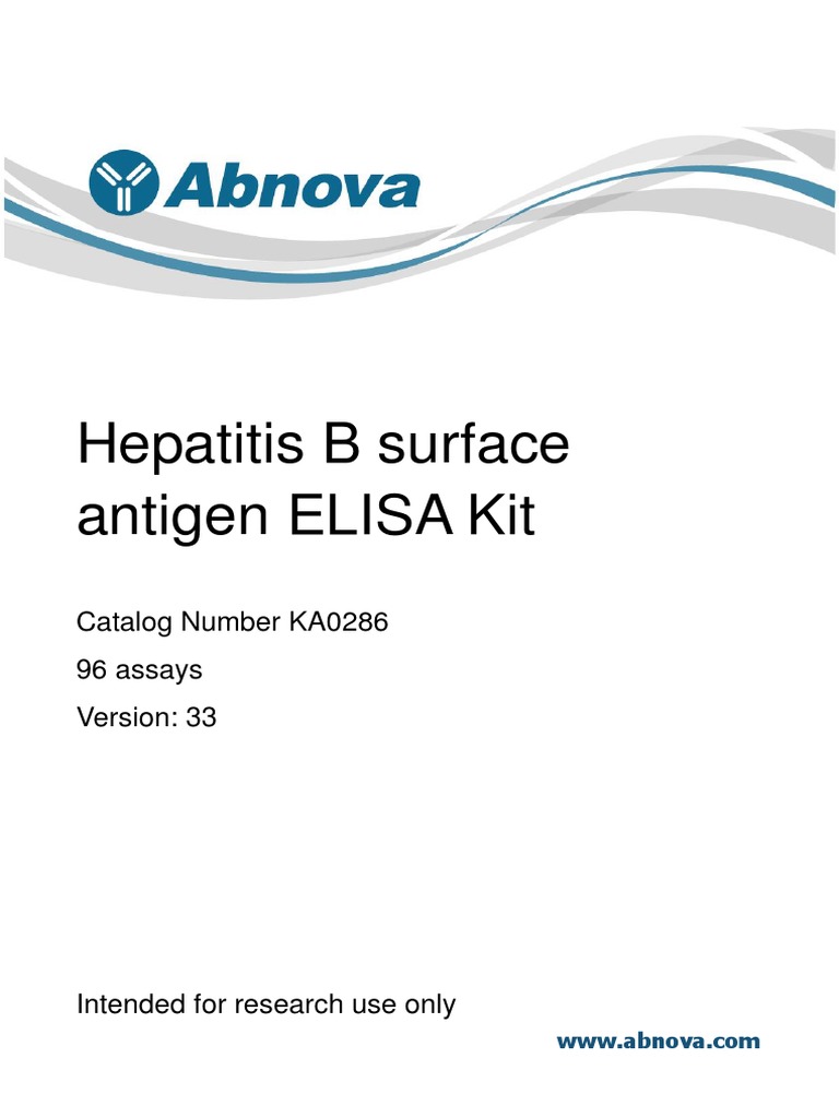 Hepatitis B Surface Antigen ELISA Kit: Catalog Number KA0286 96 Assays ...