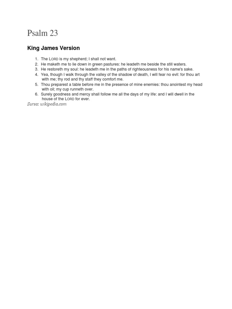 Psalm 23: King James Version | PDF