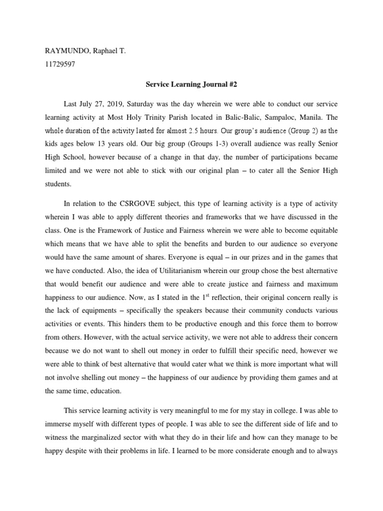 Service Learning Journal #2 | Download Free PDF | Service Learning ...