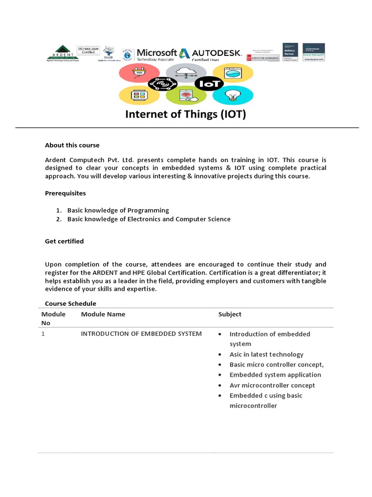 Hands-On Internet of Things (IOT) Training Course Outline and Schedule ...