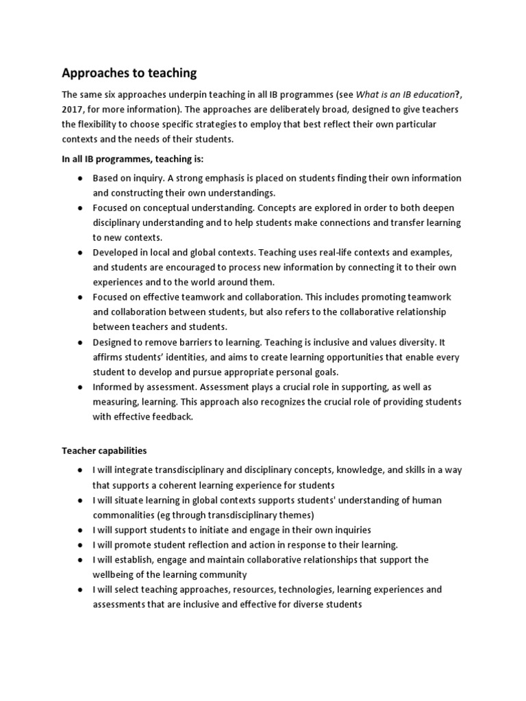 IB Teaching Approaches Overview | PDF