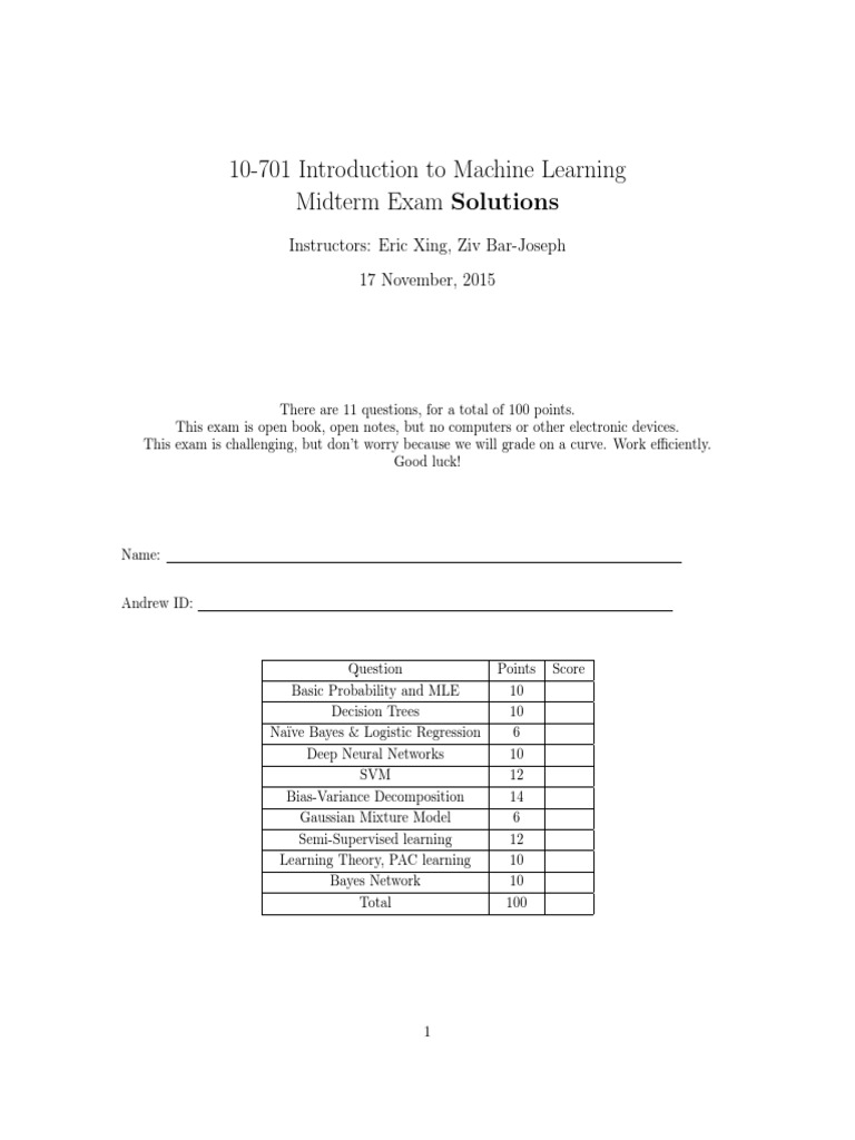 Midterm Solutions For Machine Learning | PDF | Statistical ...