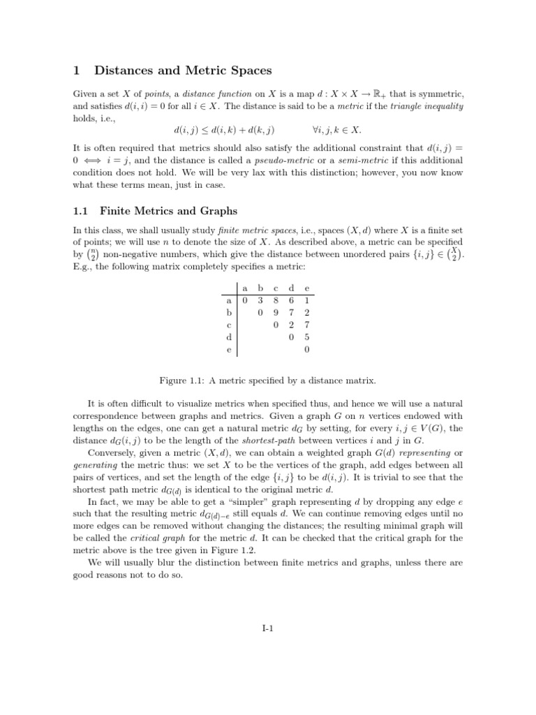 1 Distances and Metric Spaces: 1.1 Finite Metrics and Graphs | PDF | Metric (Mathematics ...
