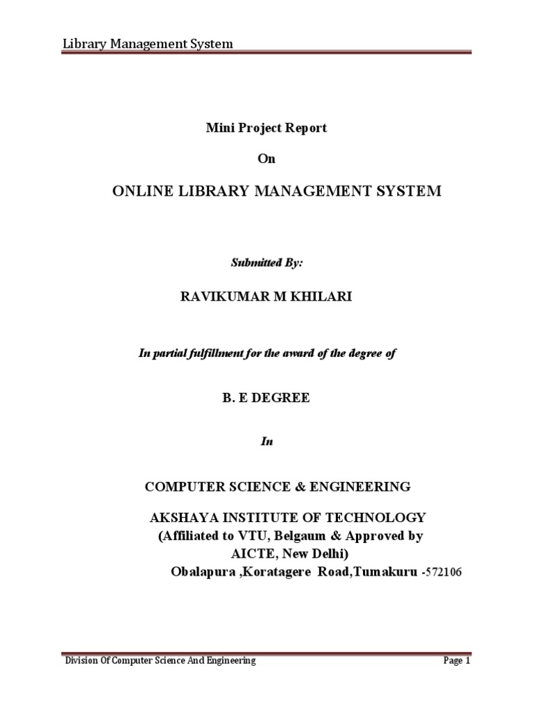 Online Library Management System: Mini Project Report On | PDF ...