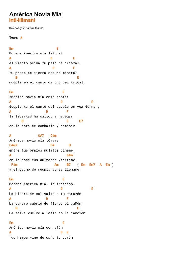 Cifra Club - Inti-Illimani - América Novia Mía PDF | PDF | Ocio | Deportes