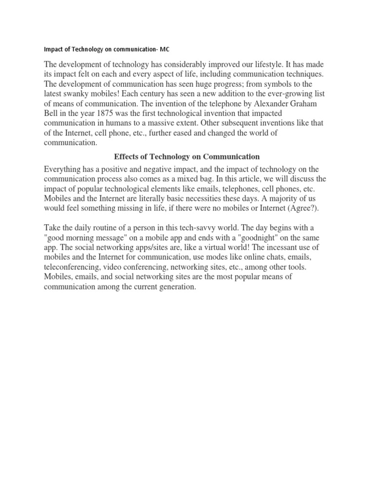 Impact of Technology On Communication | PDF | Telecommunication ...