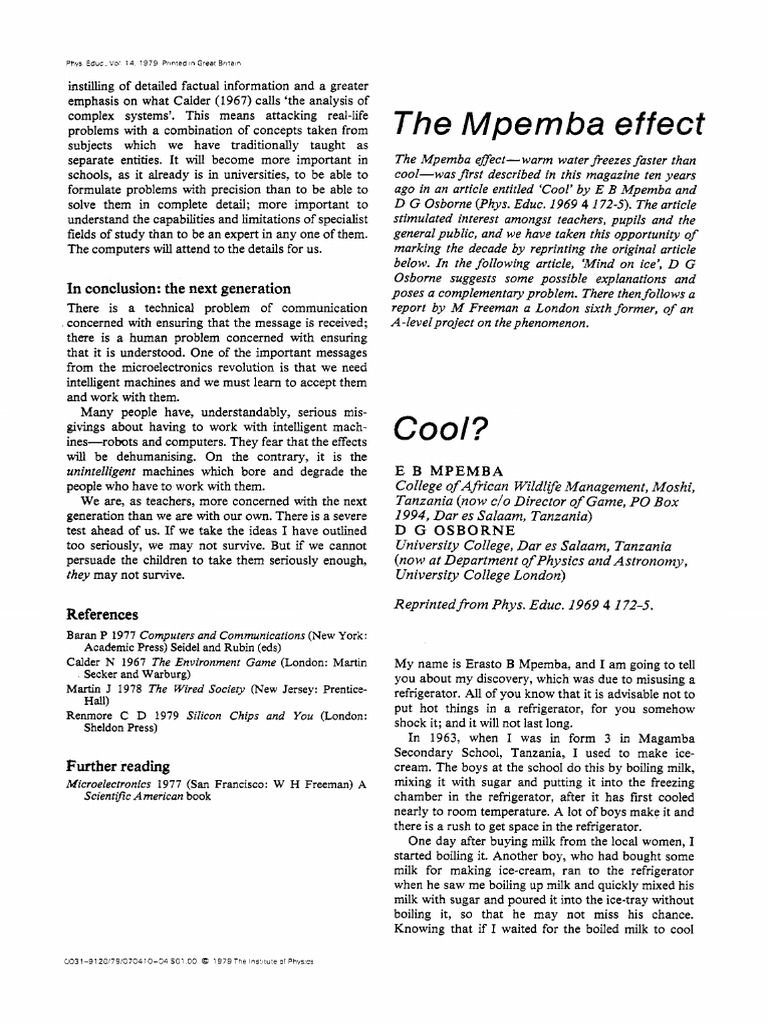 Mpemba The Mpemba Effect1 | PDF | Liquids | Heat Transfer