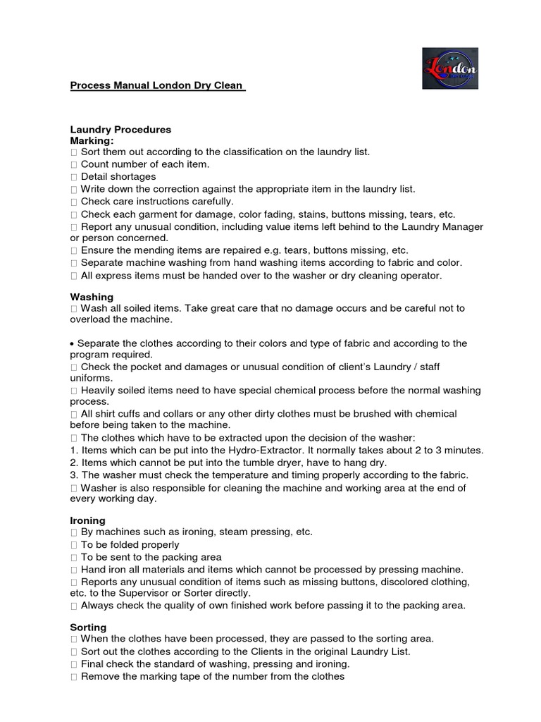 A Comprehensive Guide to Laundry Procedures and Operations at a London ...