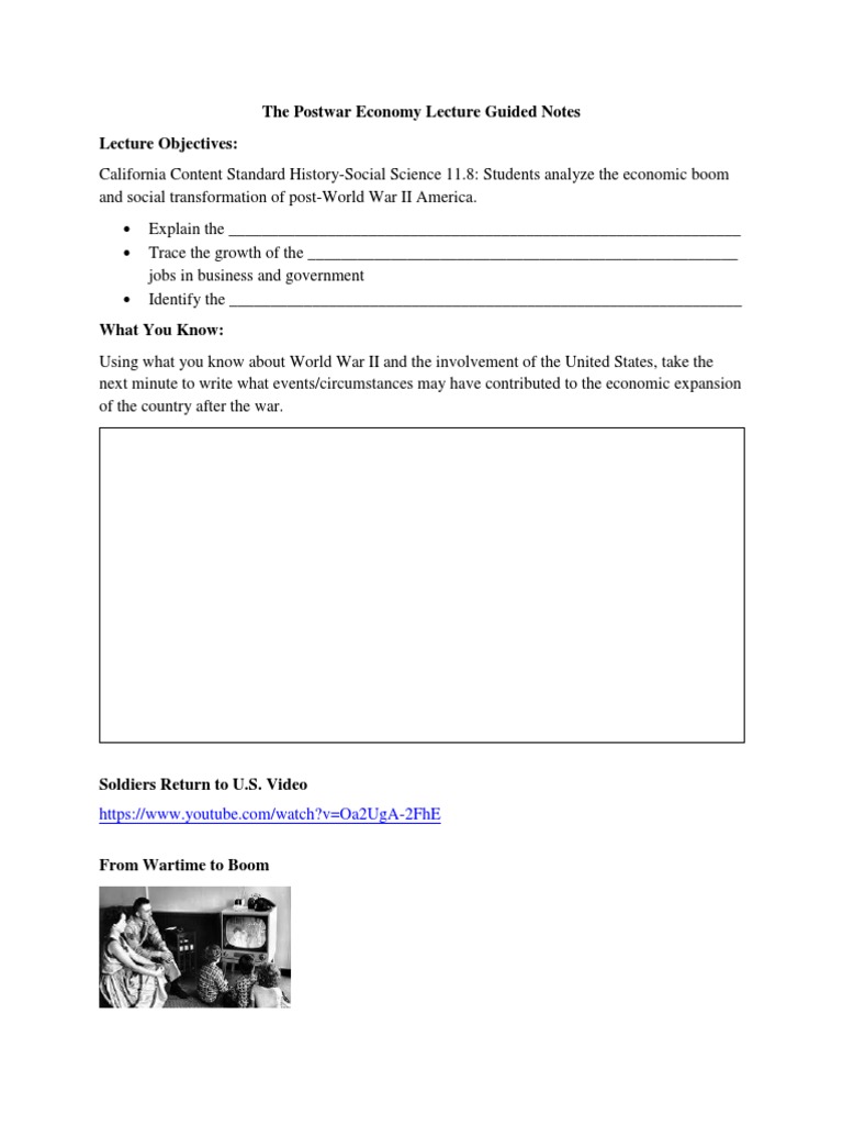 The Postwar Economy Lecture Guided Notes Lecture Objectives | PDF ...