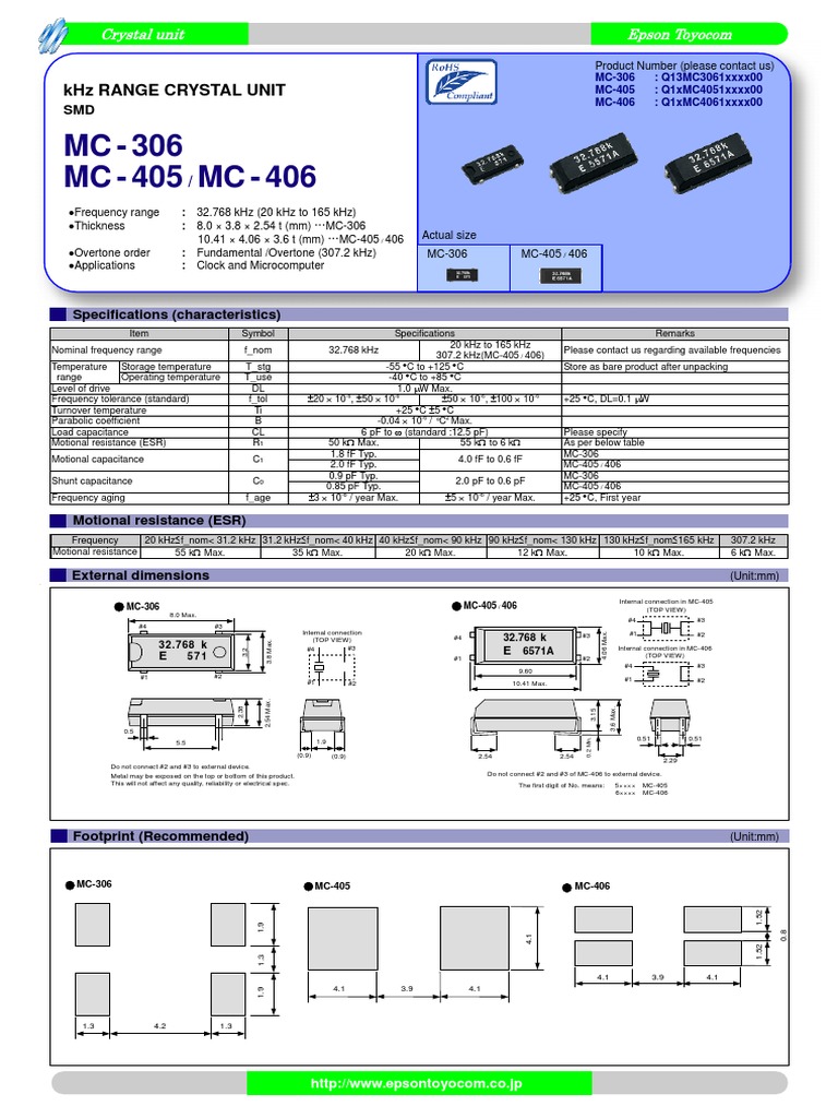 MC - 306 MC - 405 MC - 406: KHZ Range Crystal Unit | PDF | Hertz | Physical Quantities