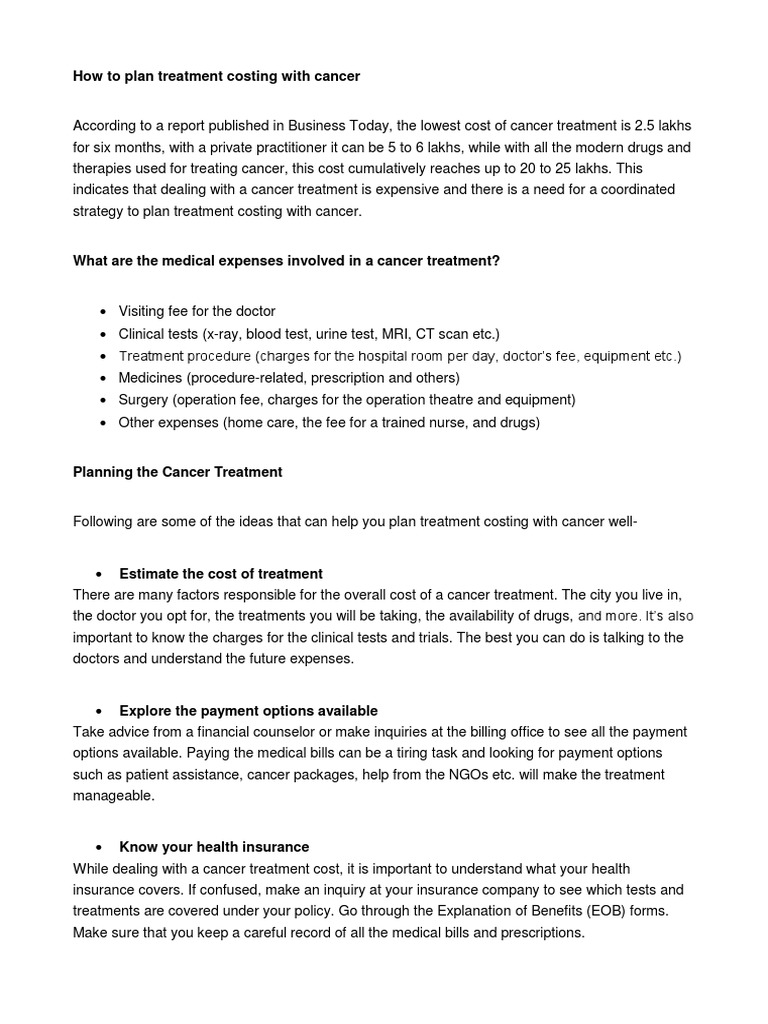 Planning Cancer Treatment Costs | PDF | Cancer | Surgery