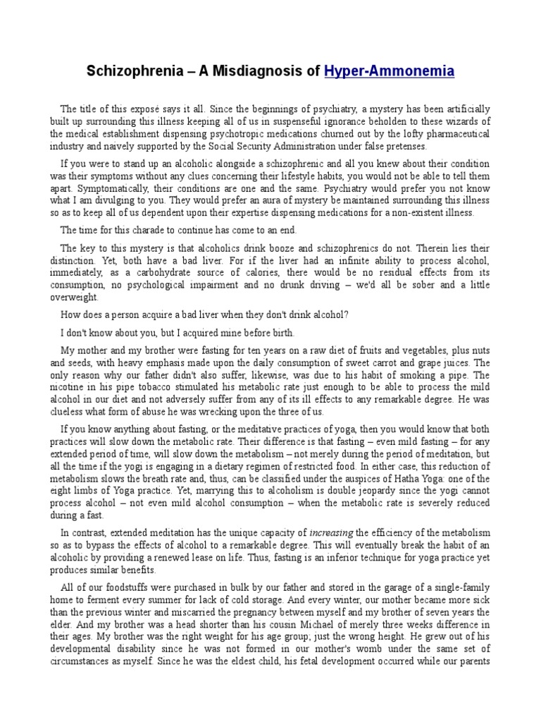 Schizophrenia - A Misdiagnosis of Hyper-Ammonemia | PDF | Prenatal ...