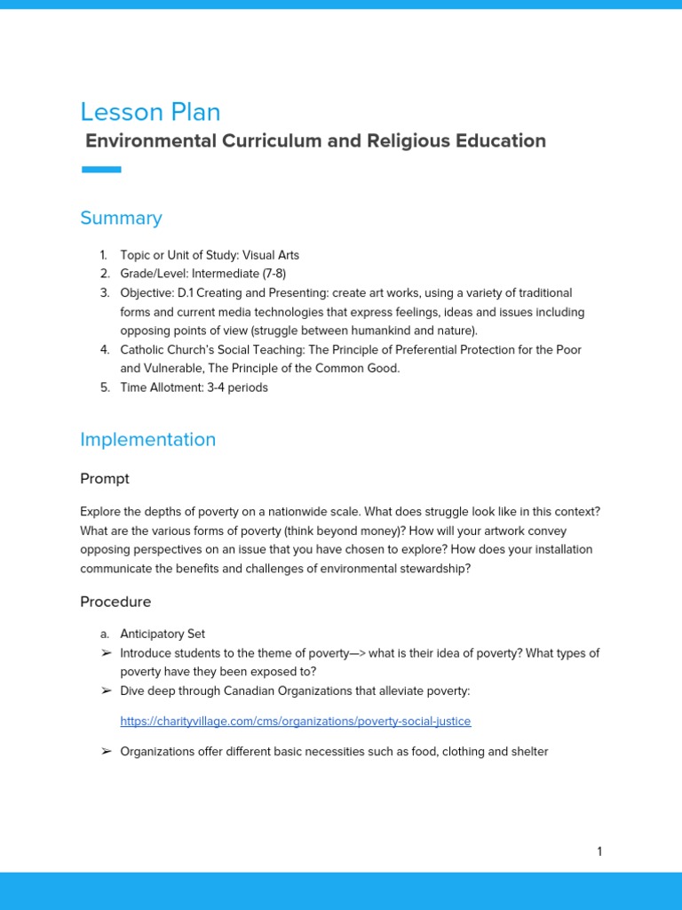 Environment and Religion Lesson Plan | PDF | Catholic Social Teaching ...