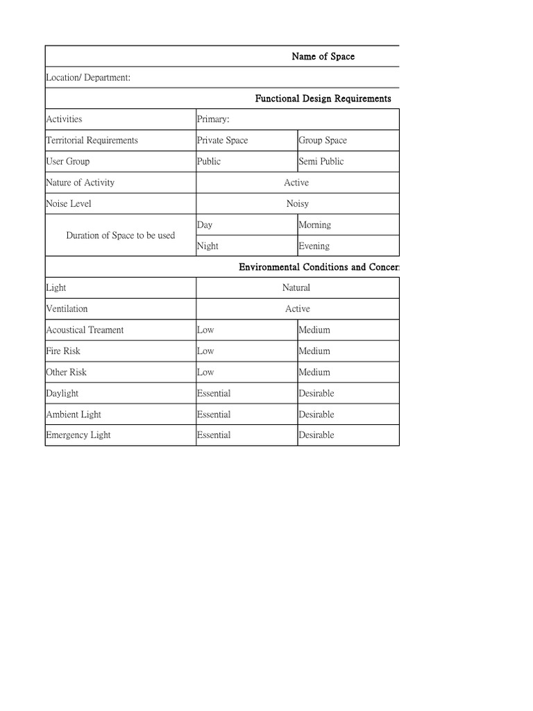 Chapter 7 Room Data Sheet Template | PDF | Nature