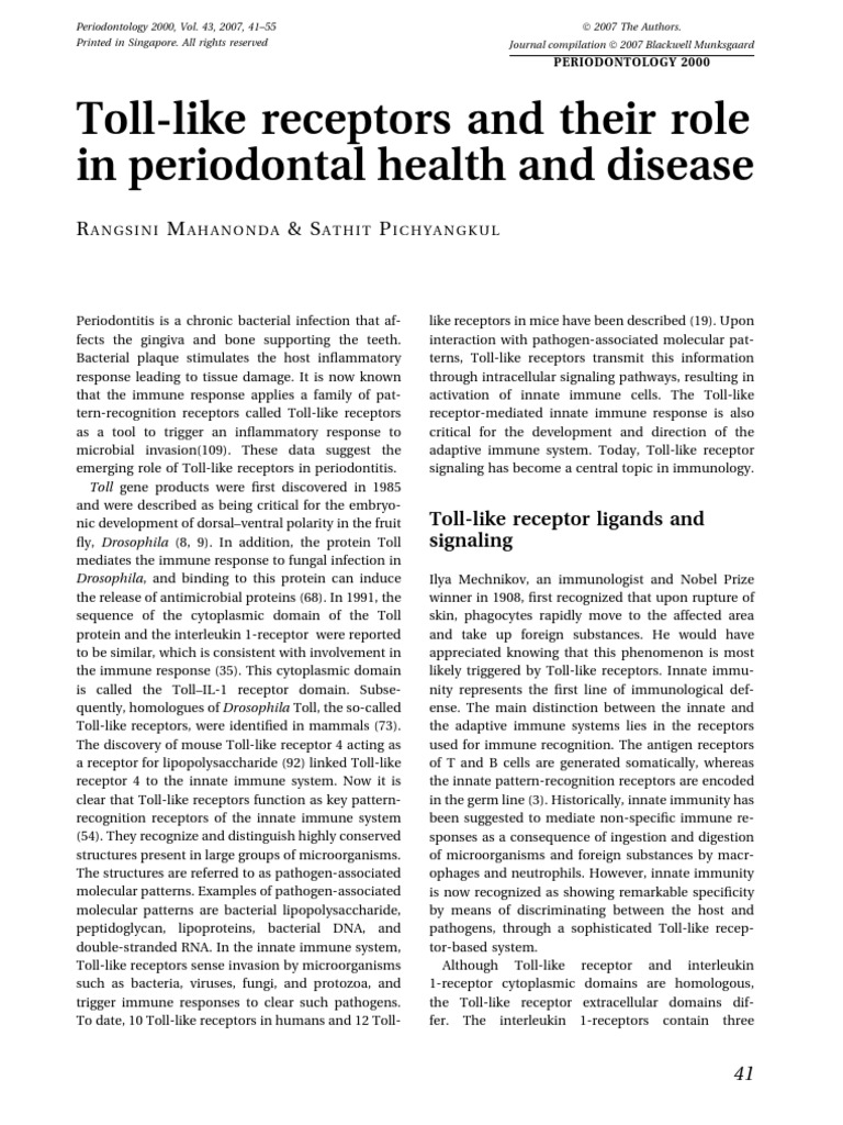 Toll Like Receptors In Periodontal Health And Disease Sensing