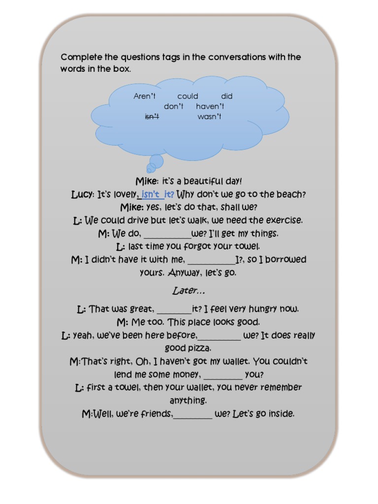 Tag Questions Dialogue | PDF | Home & Garden | Art