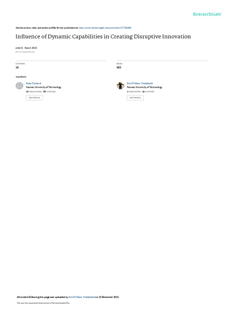 Influence of Dynamic Capabilities in Creating Disr | PDF | Disruptive ...