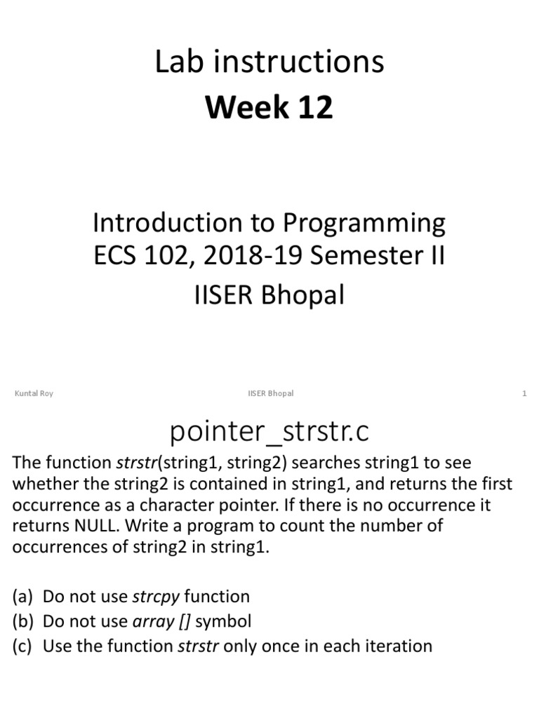 Week 12 Programming Lab Instructions | PDF | Pointer (Computer ...