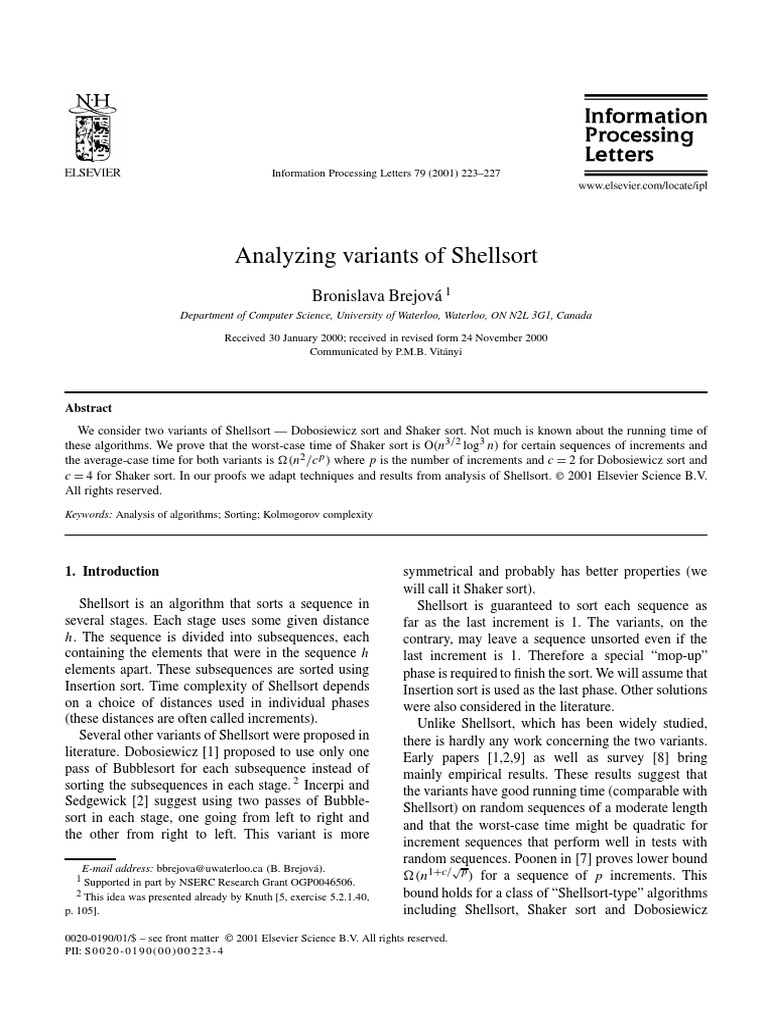 Analysing Variants of Shellsort | PDF | Computational Complexity Theory | Time Complexity