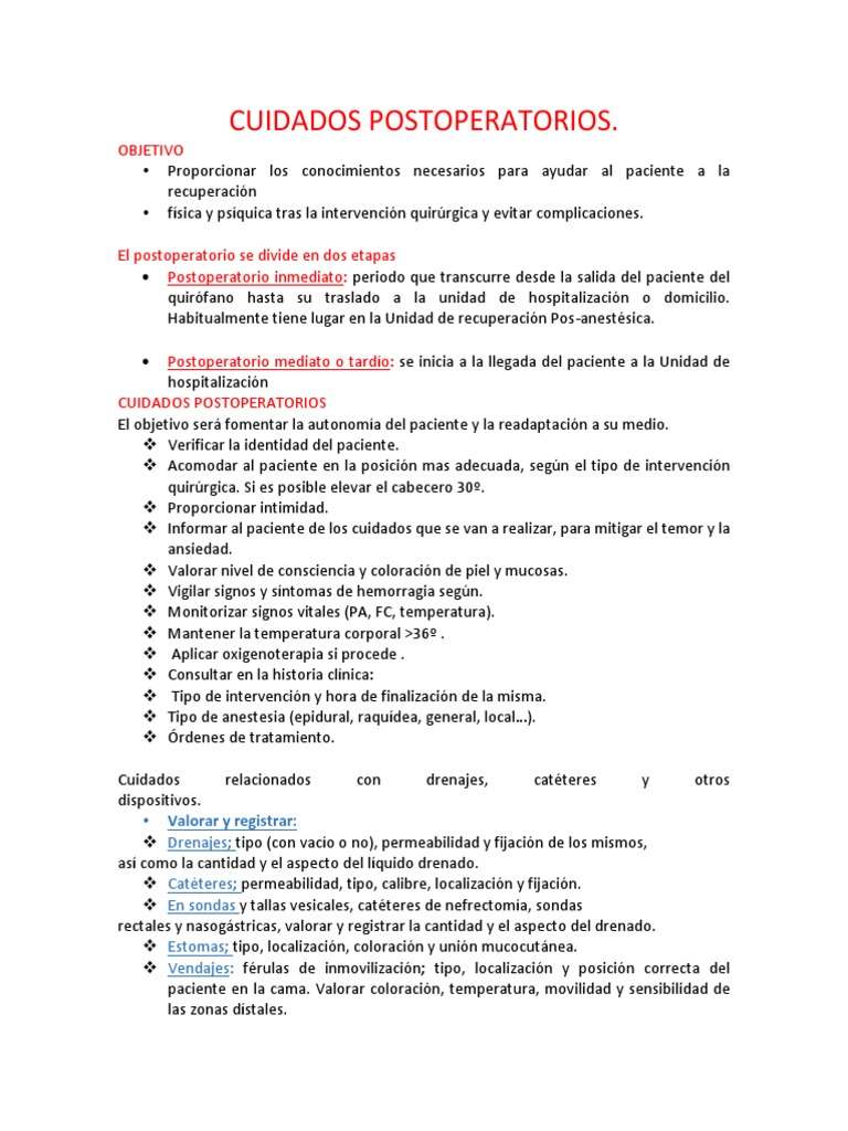 Cuidados Postoperatorios | PDF | Herida | Cirugía