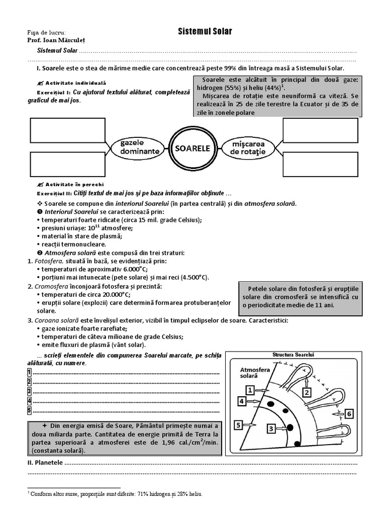 Fisa de Lucru Sistemul Solar | PDF
