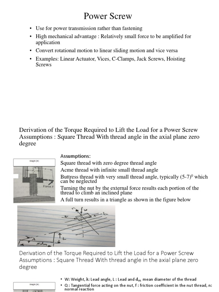 Power Screw Lecture Notes | PDF | Screw | Nut (Hardware)