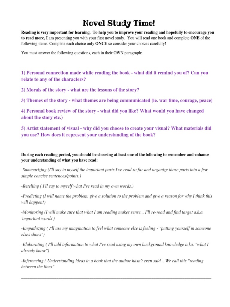 Novel Study | PDF | Books | Cognition