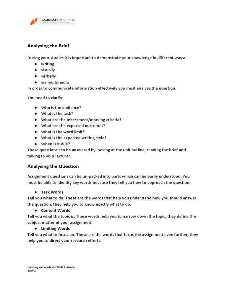 Analysing The Brief | PDF | Question | Reason