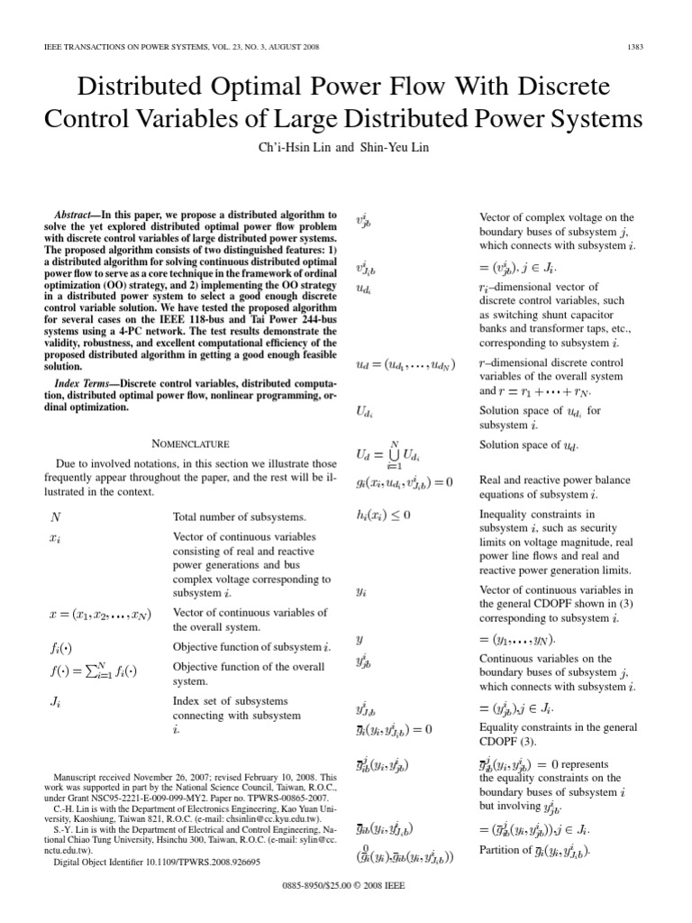 Distributed Optimal Power Flow With Discrete Control Variables of Large Distributed Power ...