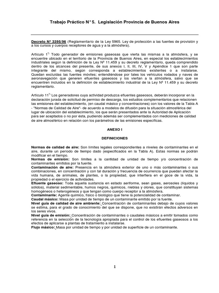Decreto 3395-96 Ley 5965 | PDF | Chimenea | Contaminación