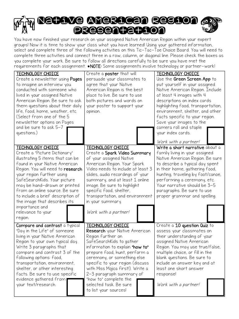 Native American Region - Choice Board | PDF | Race And Ethnicity In The ...