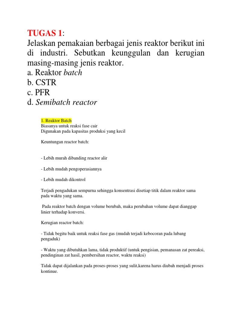 Jenis-Jenis Reaktor dan Karakteristiknya | PDF