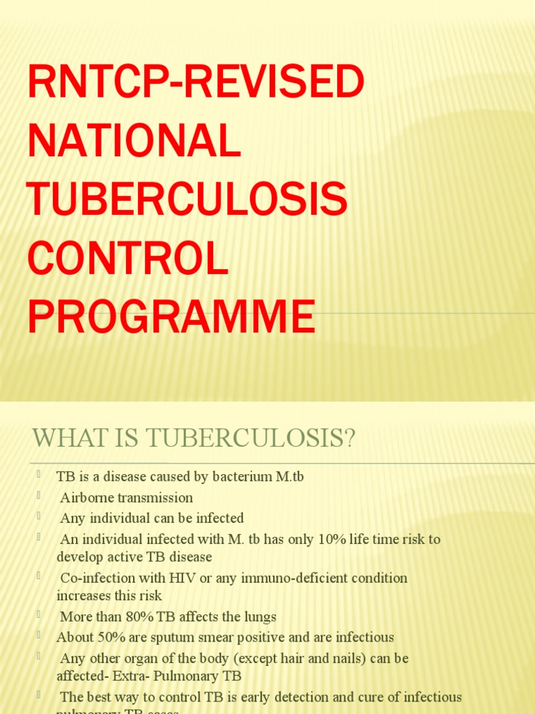 RNTCP Overview and Objectives | PDF | Tuberculosis | Medical Specialties
