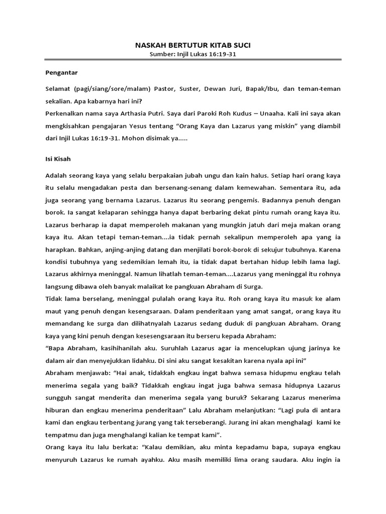 NASKAH BERTUTUR KITAB SUCI - Yoris | PDF