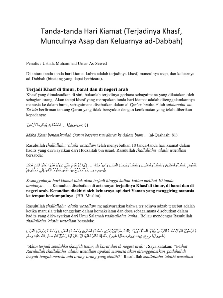 Tanda Kiamat: Khasf, Asap, dan Dabbah | PDF