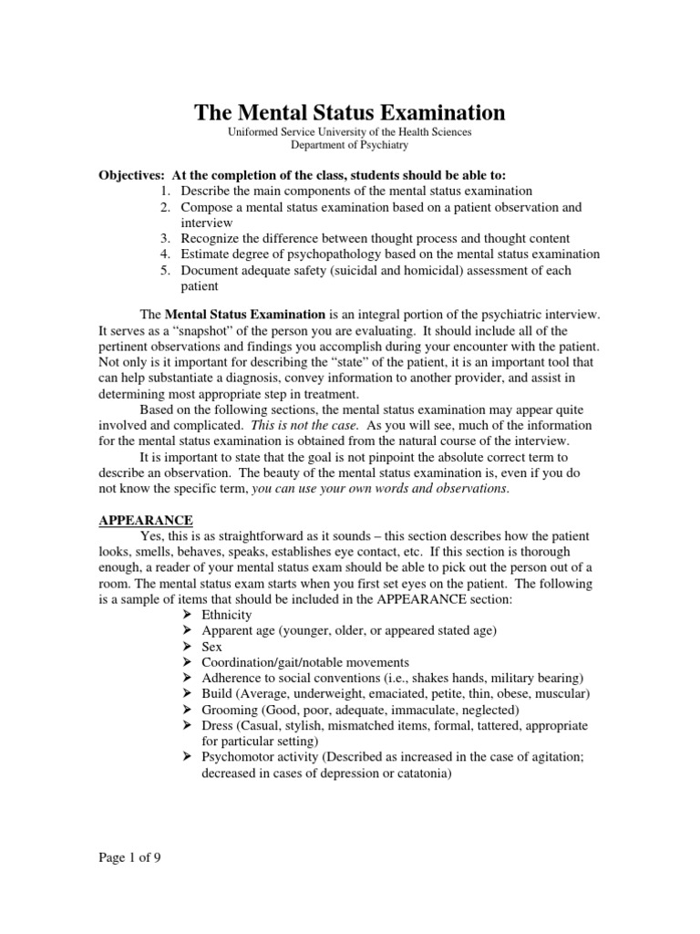 Mental Health Status Exam