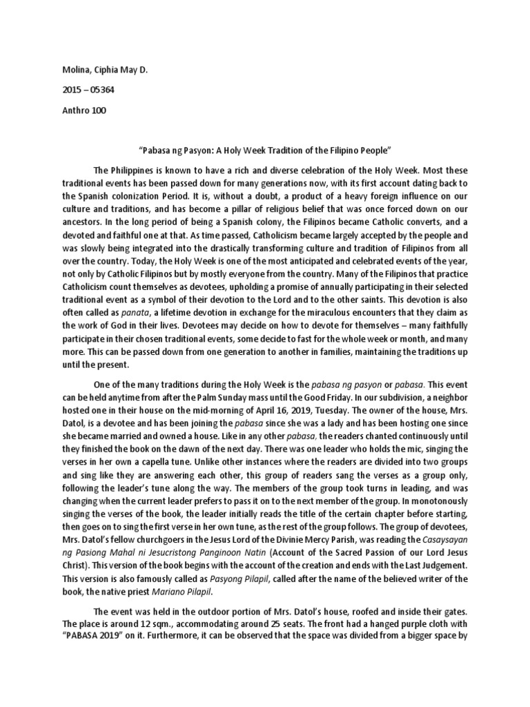 Pabasa NG Pasyon: A Holy Week Tradition of The Filipino People | PDF ...